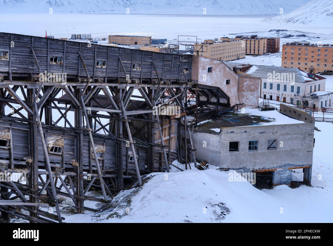 Covered access to the mine, once with a railway. Pyramiden, abandoned ...