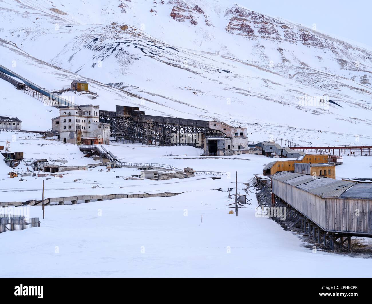 Covered access to the mine, once with a railway. Pyramiden, abandoned ...