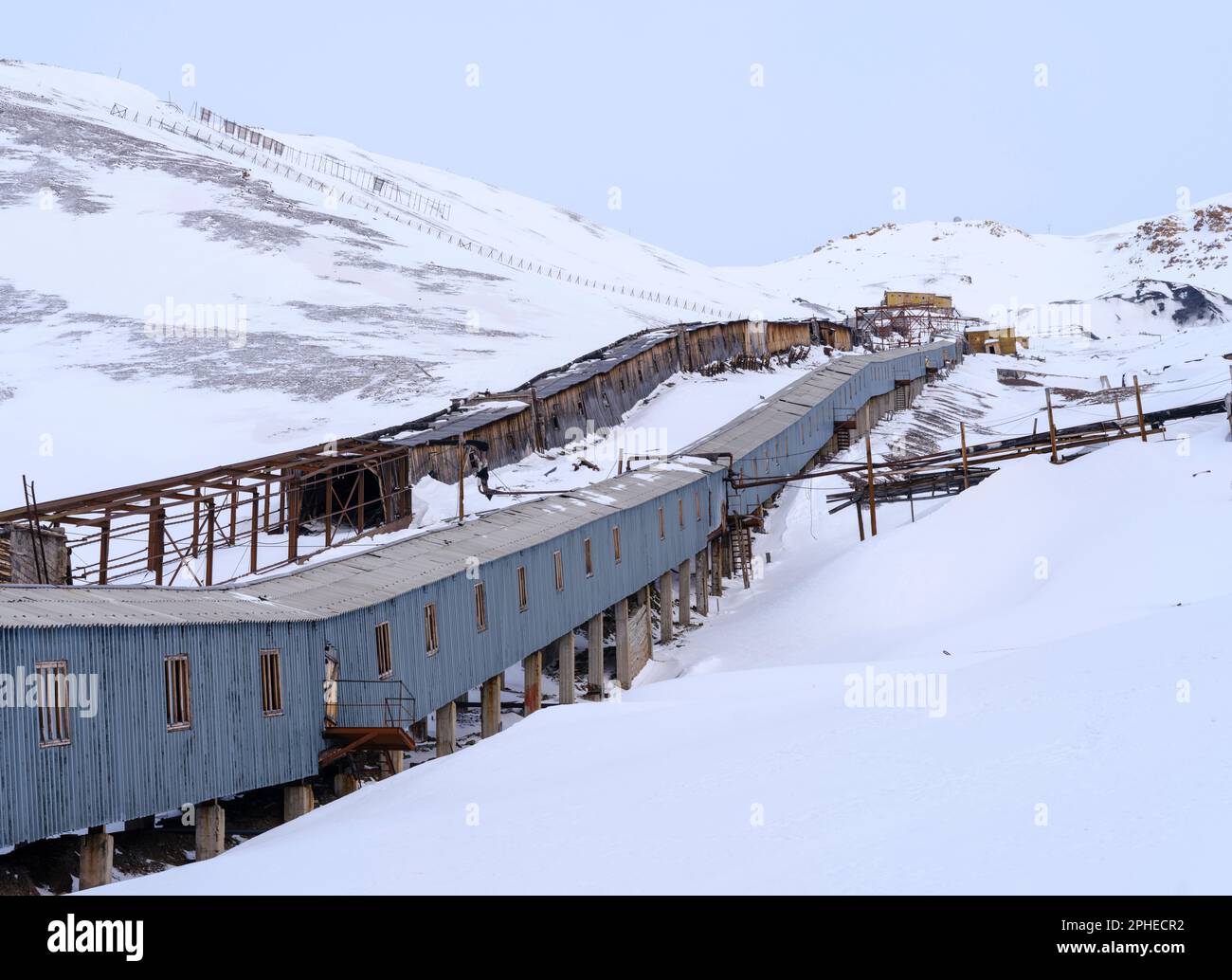 Covered access to the mine, once with a railway. Pyramiden, abandoned ...