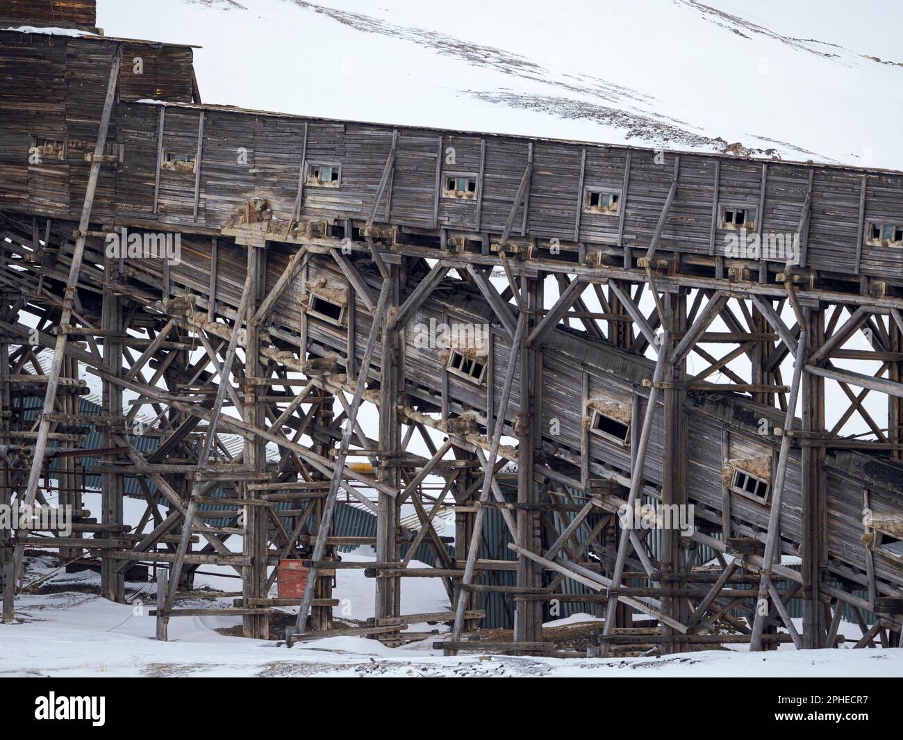 Covered access to the mine, once with a railway. Pyramiden, abandoned ...