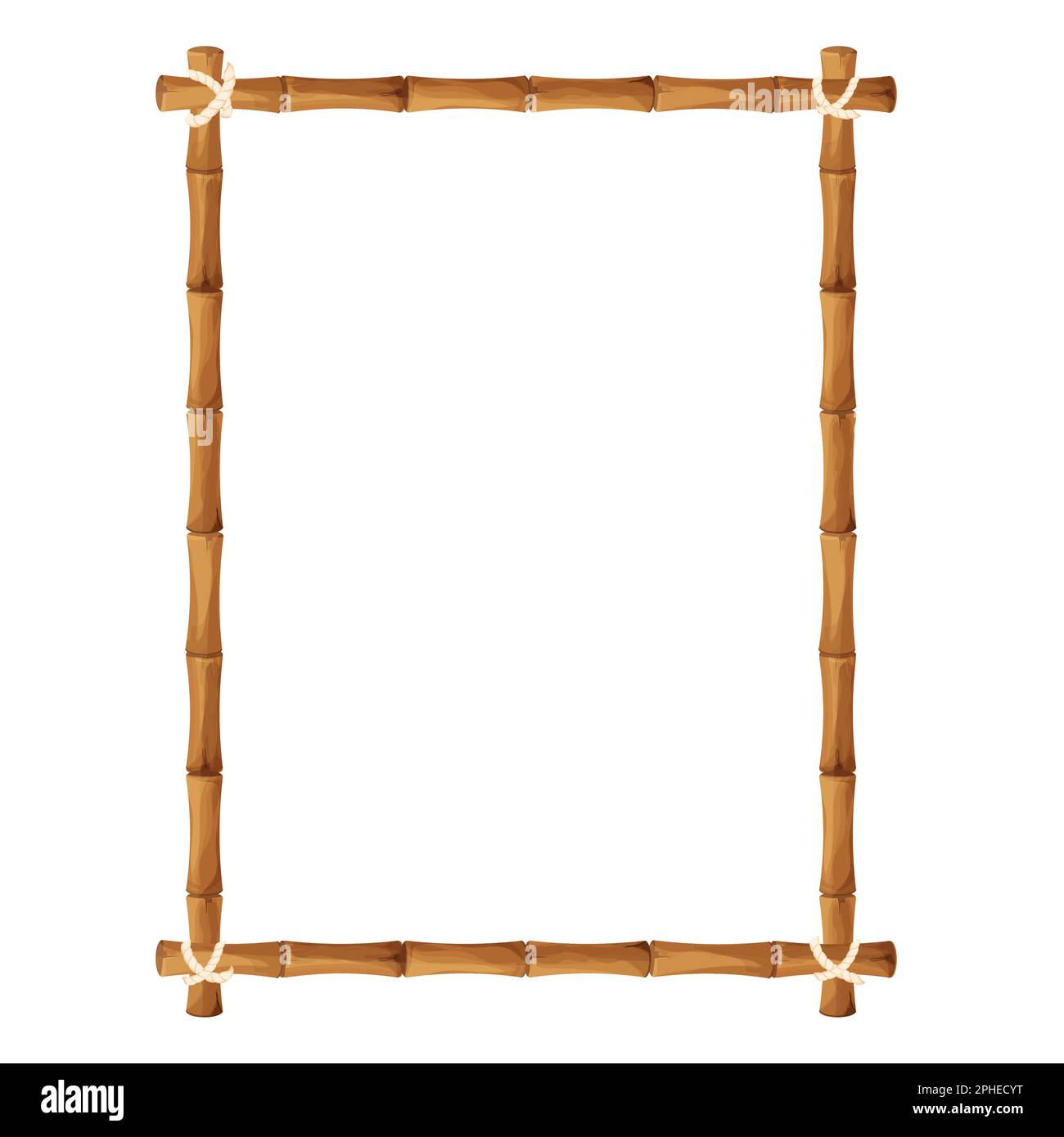 Bamboo border frame with rope in cartoon style, decoration isolated on ...