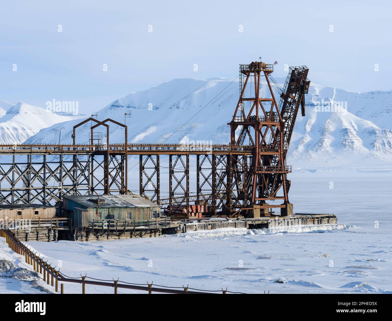 Harbour with loading crane. Pyramiden, abandoned russian mining ...