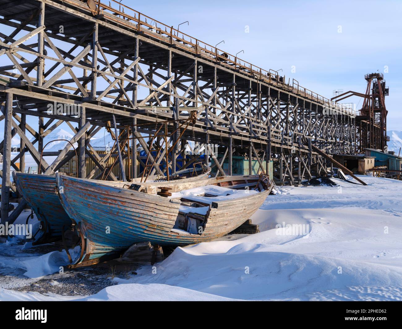 Harbour with loading crane. Pyramiden, abandoned russian mining ...