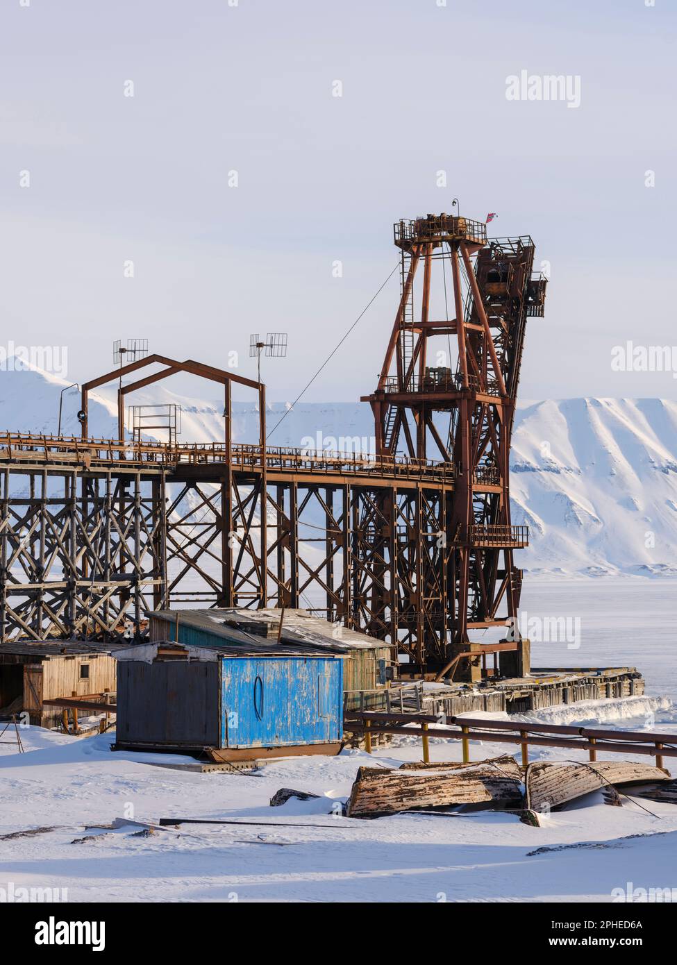 Harbour with loading crane. Pyramiden, abandoned russian mining ...