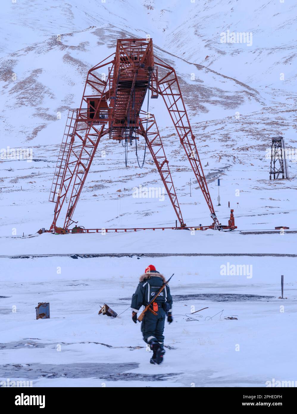 Armed Arctic Guide, protecting visitors from polar bears. Pyramiden ...