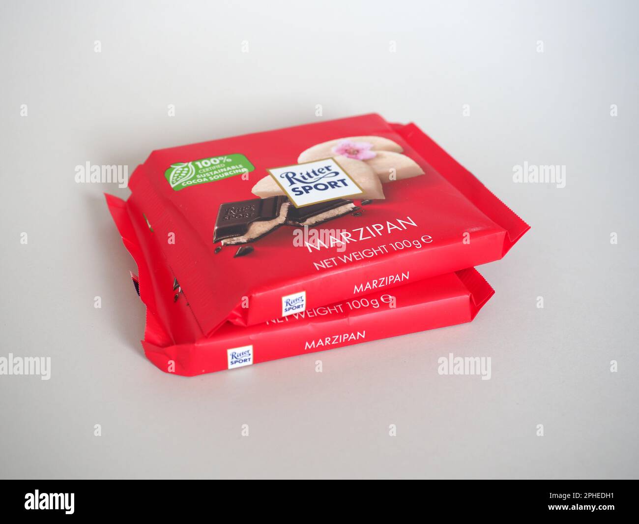 STUTTGARD, GERMANY - CIRCA MARCH 2023: Packet of Ritter Sport marzipan ...