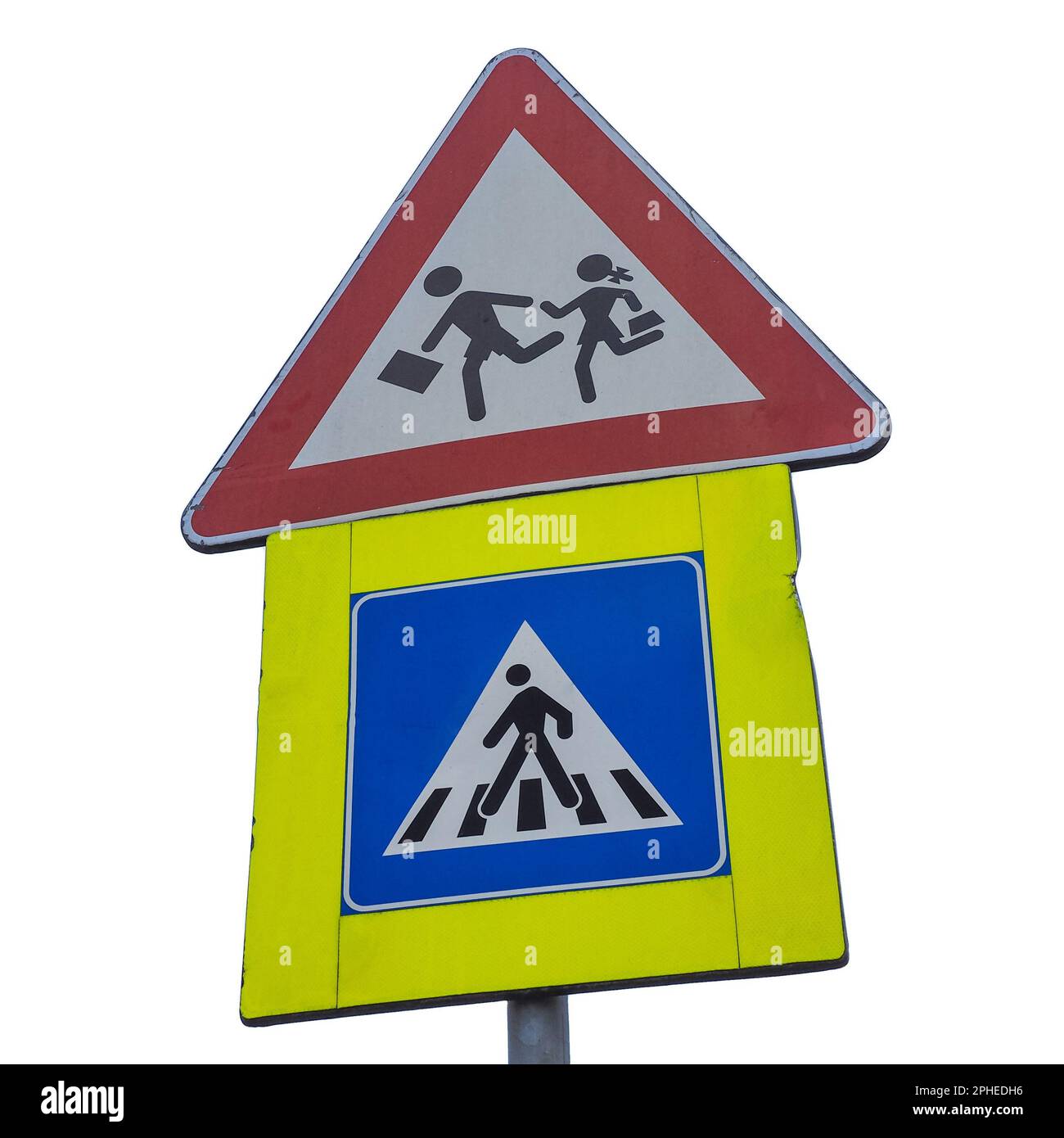 zebra crossing and school children sign isolated over white background ...