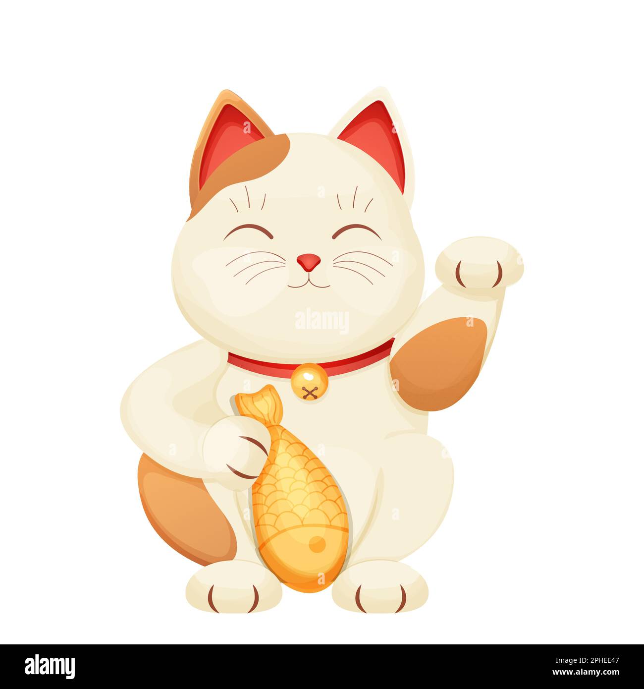 Maneki neko cat tradition figure lucky symbol, pet with collar and bell ...