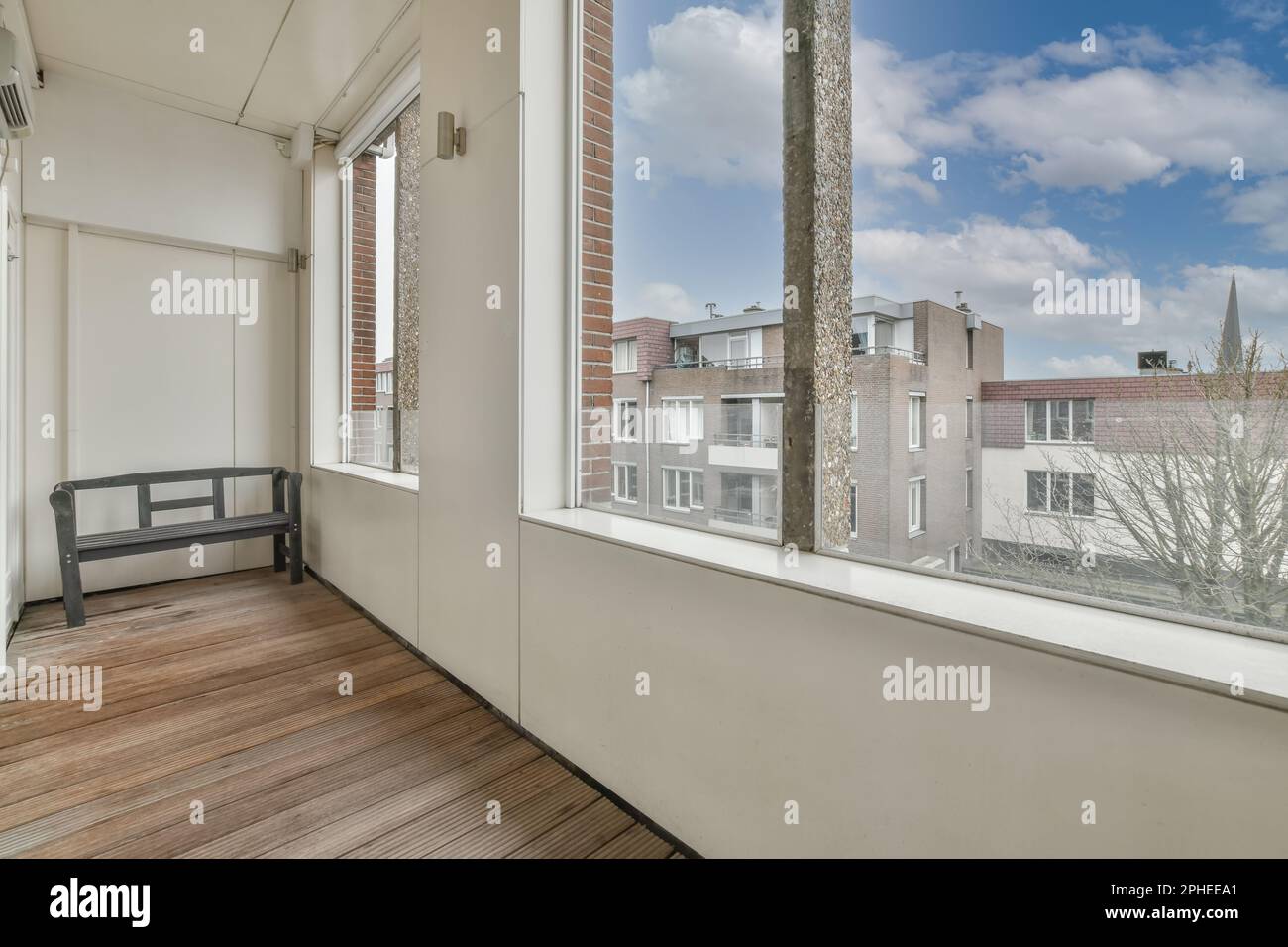 Interior design of modern apartment hallway with wooden floor and ...