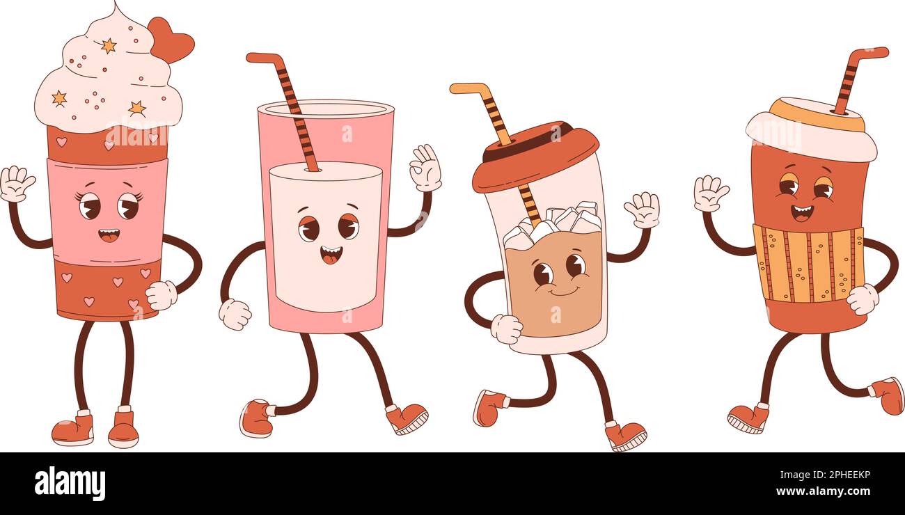 Collection cartoon characters coffee. Cute takeaway coffee in paper ...