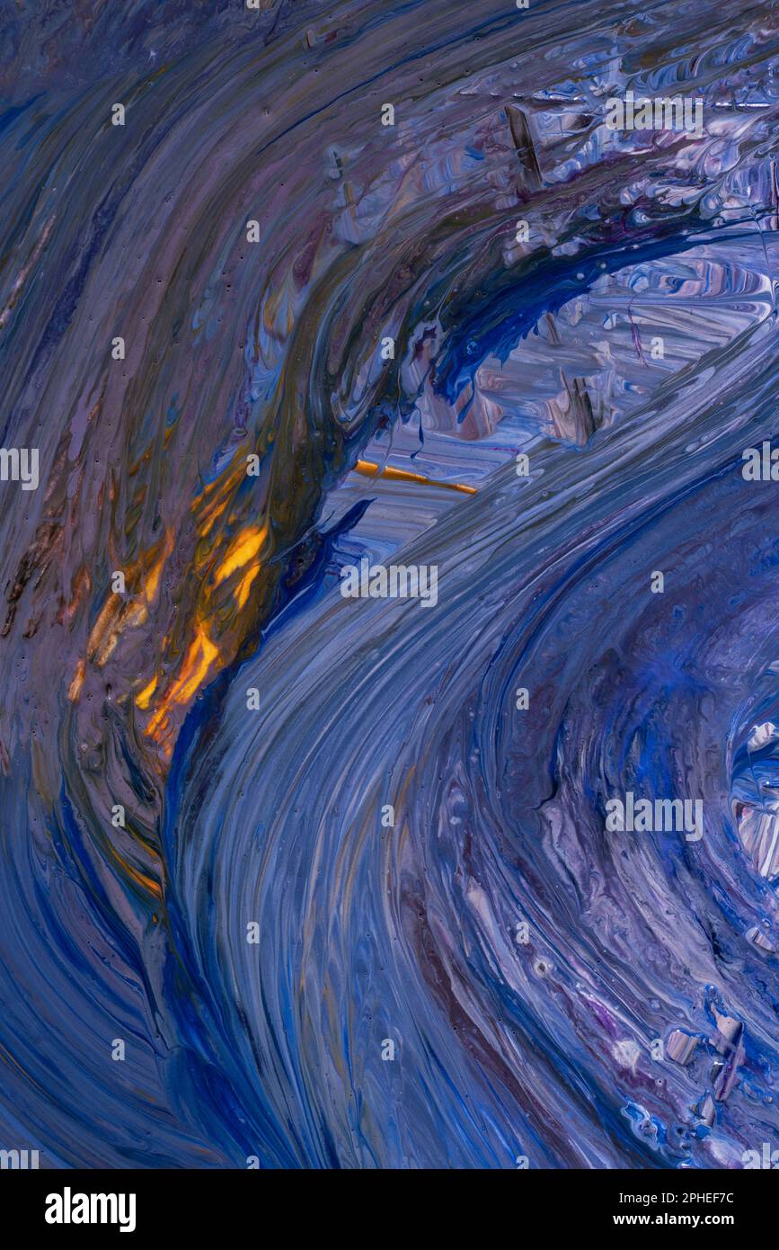 Beautiful abstraction of liquid paints in slow blending flow mixing ...