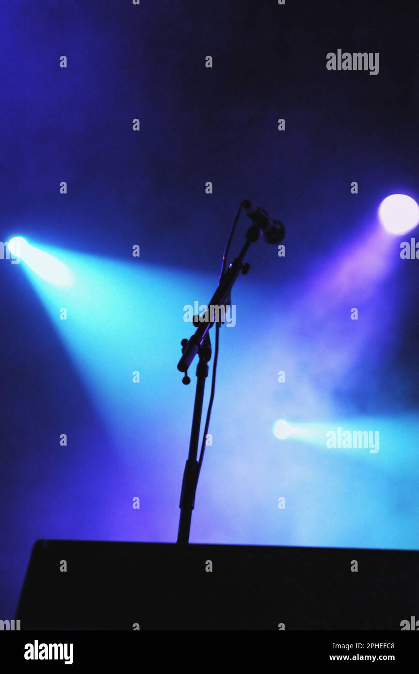 Microphone on music stage Stock Photo - Alamy