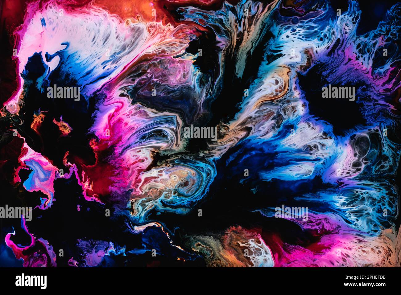 Beautiful abstraction of liquid paints in slow blending flow mixing ...