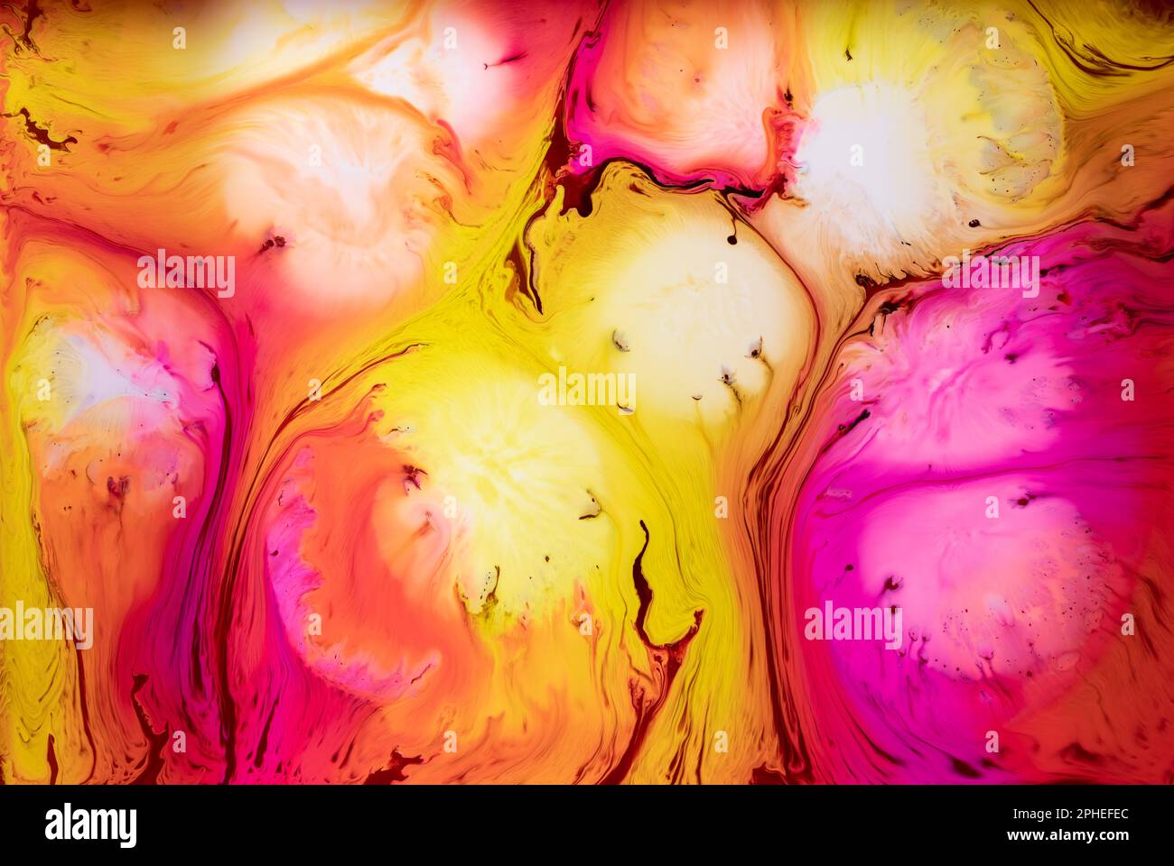 Beautiful abstraction of liquid paints in slow blending flow mixing ...