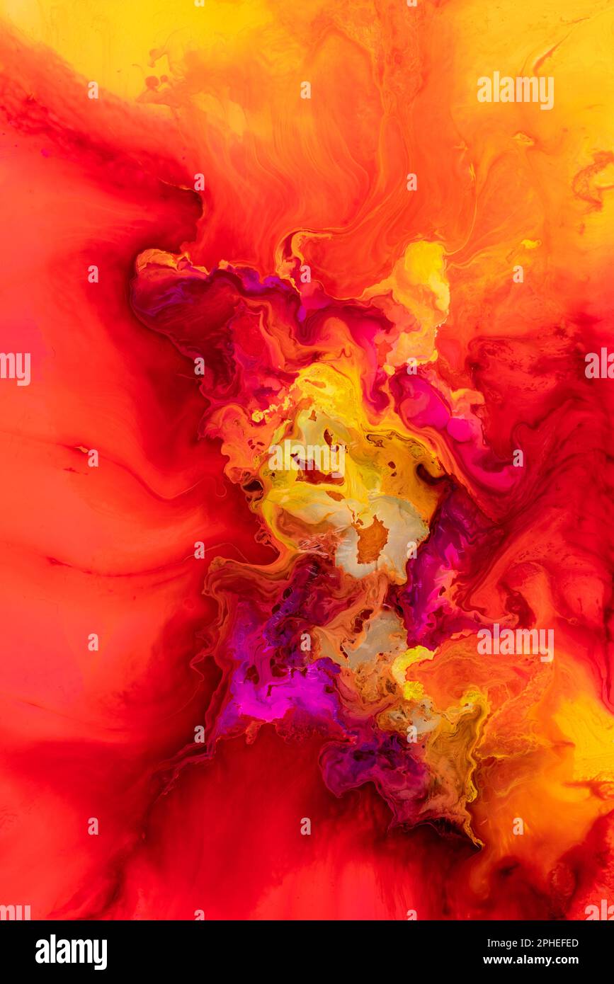 Beautiful abstraction of liquid paints in slow blending flow mixing ...