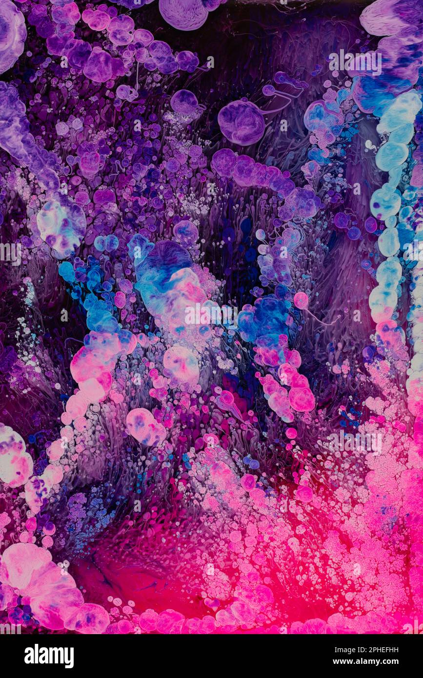 Beautiful abstraction of liquid paints in slow blending flow mixing ...