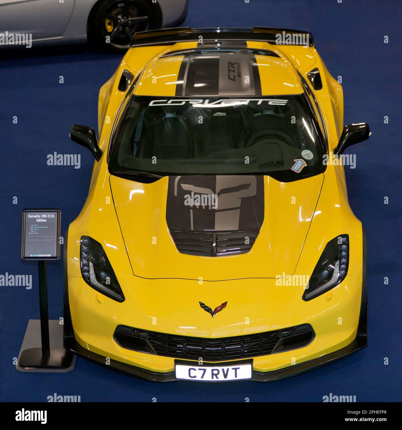 Aerial view, looking down on a Yellow, 2016, Chevrolet Corvette Z06, C7 ...