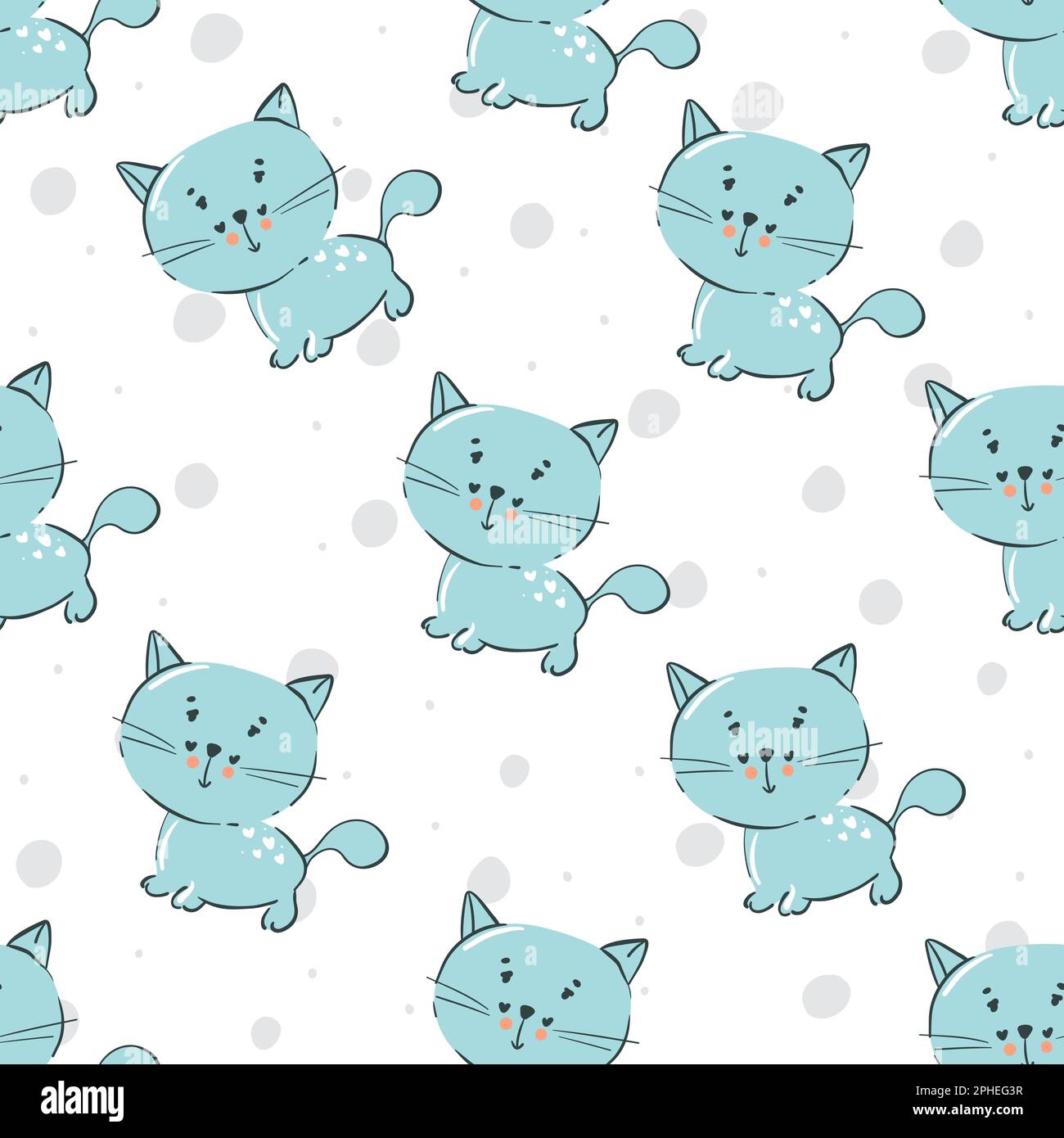 Cute Cats Seamless Pattern, Cartoon Animals Background, Vector ...