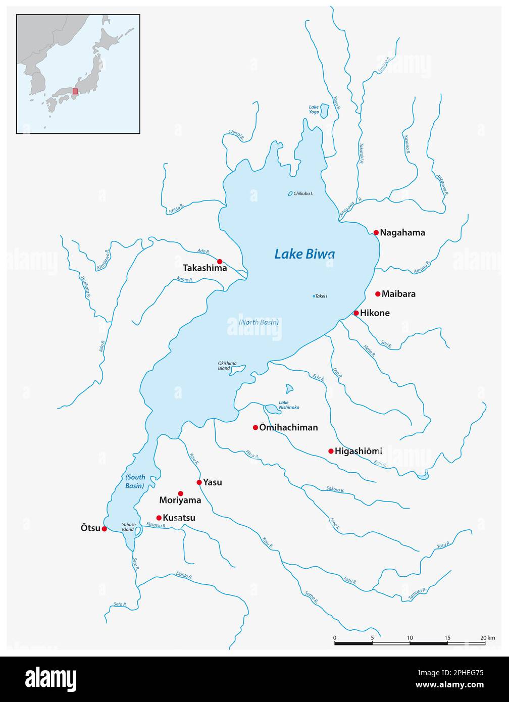 Vector map of Lake Biwa, Shiga Prefecture, Japan Stock Photo - Alamy