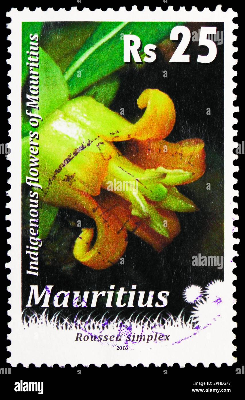 MOSCOW, RUSSIA - MARCH 16, 2023: Postage stamp printed in Mauritius ...