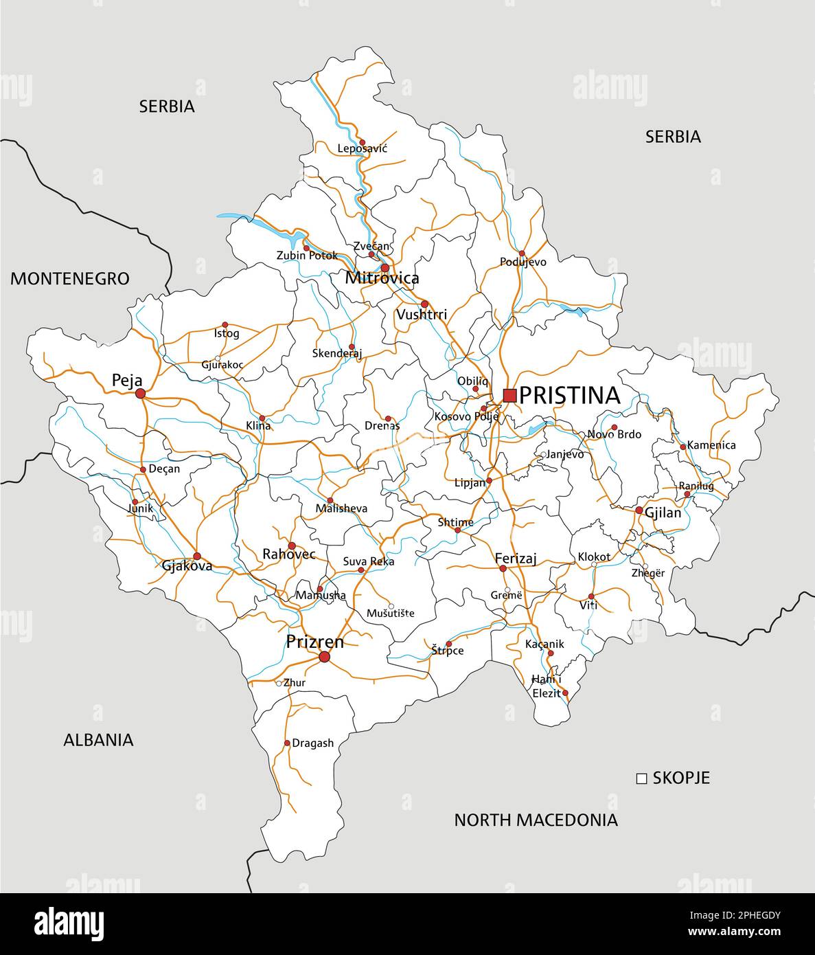 High detailed Kosovo road map with labeling Stock Vector Image & Art ...