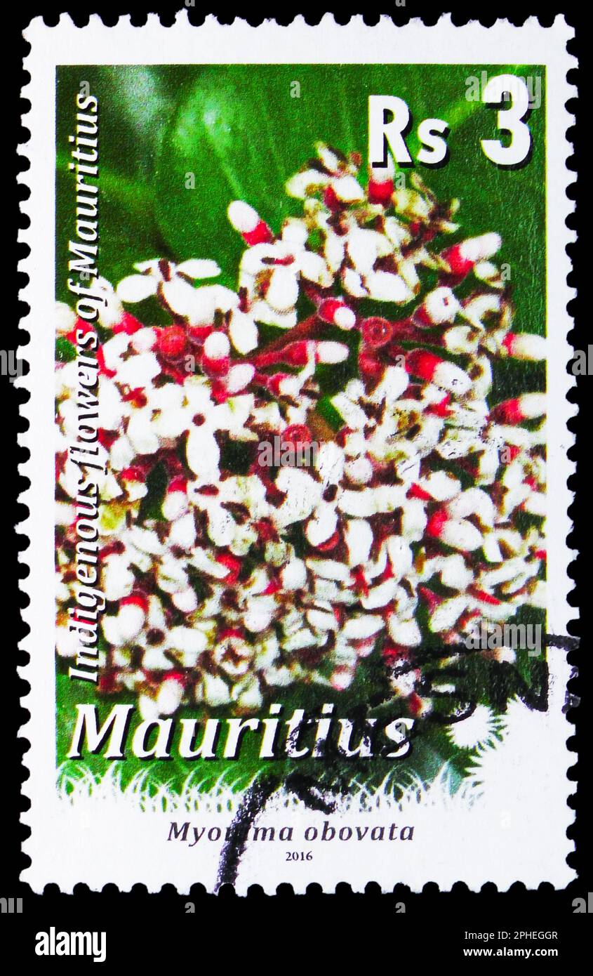 MOSCOW, RUSSIA - MARCH 16, 2023: Postage stamp printed in Mauritius ...