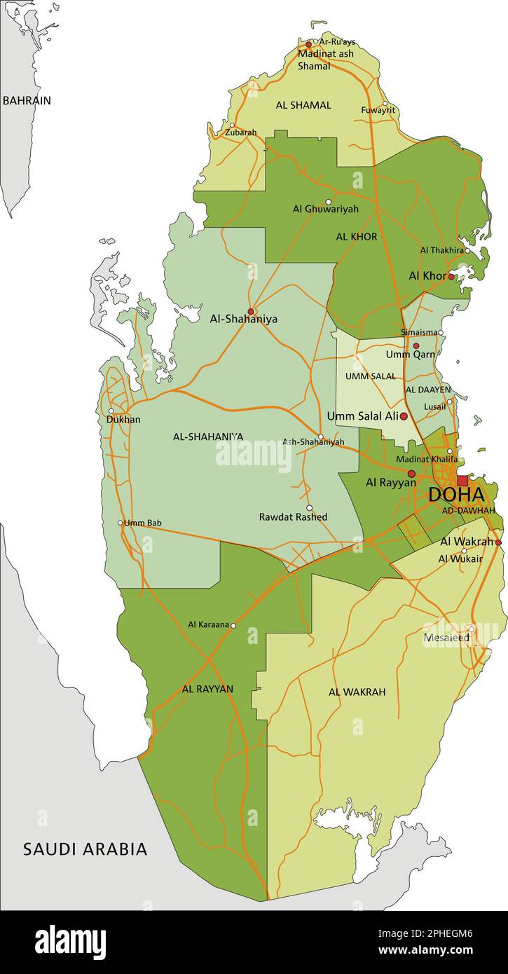 Highly detailed editable political map with separated layers. Qatar ...