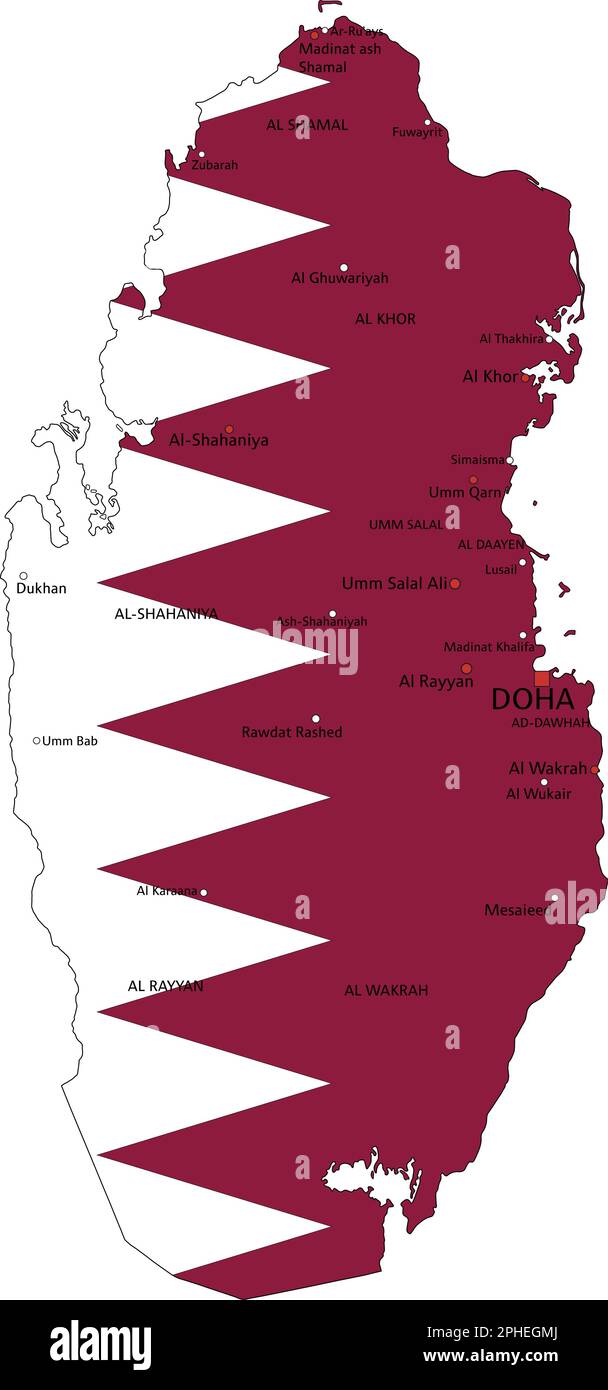 Qatar highly detailed political map with national flag isolated on ...