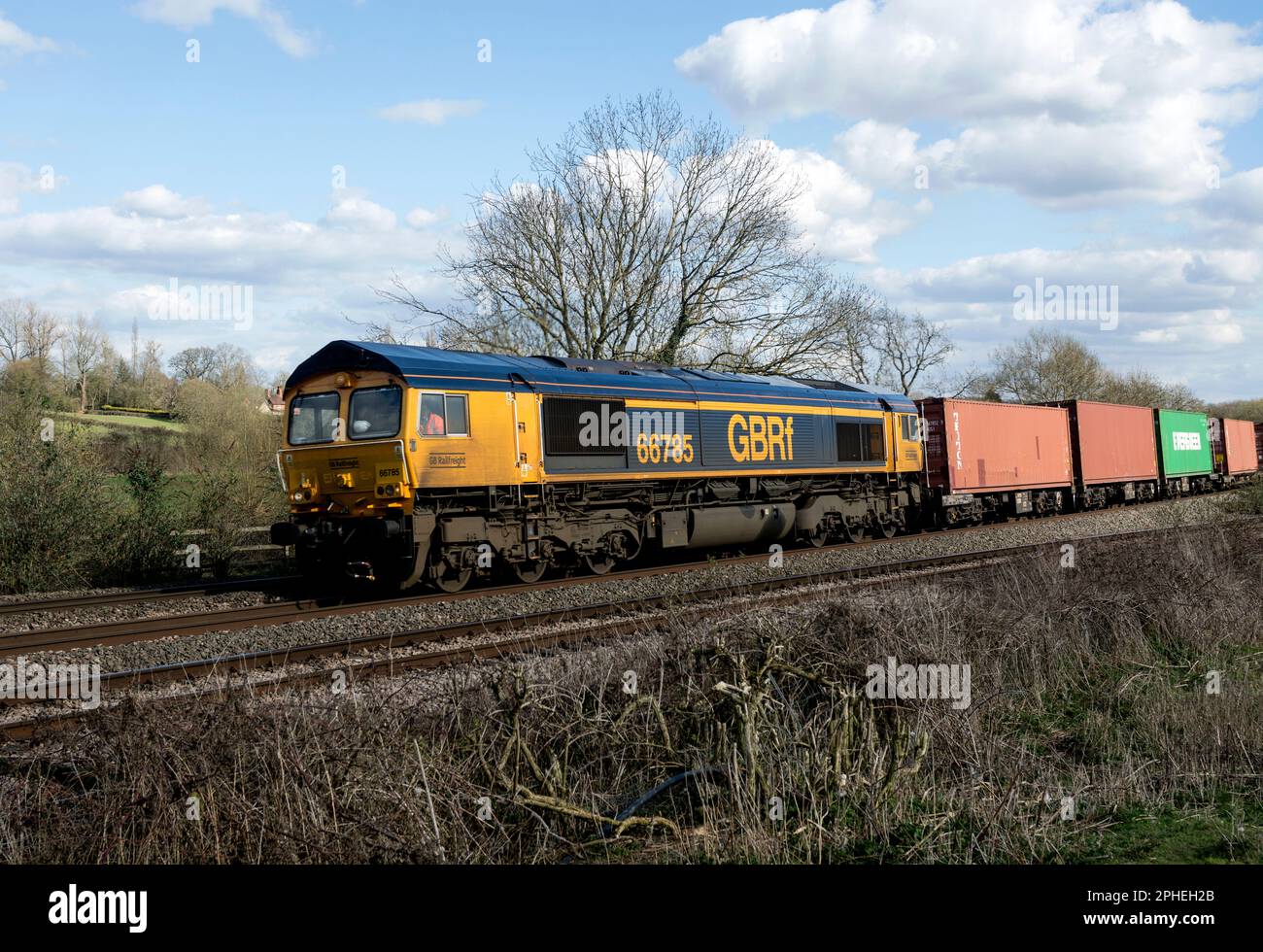 GBRf class 66 diesel locomotive No. 66785 pulling an intermodal train ...