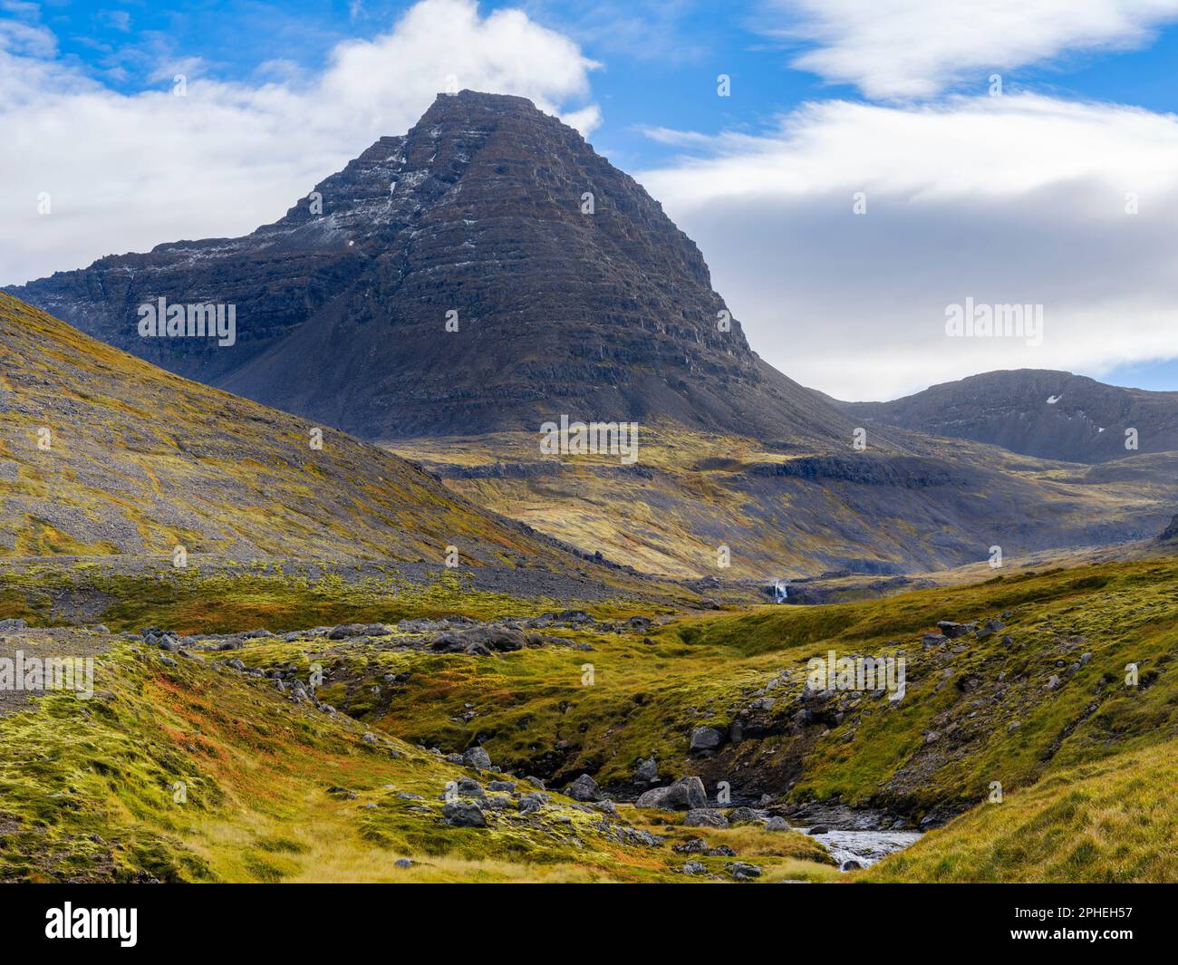 Landscape along the Strandavegur at Balafjoell. The Strandir in the ...