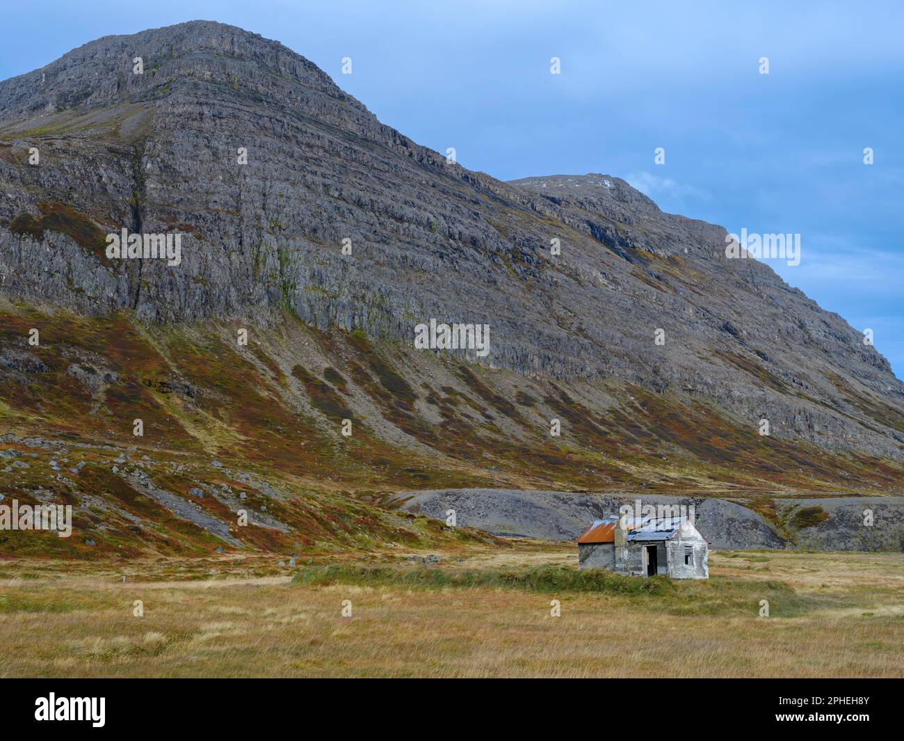 Landscape along the Strandavegur at bay Kaldbaksvik. The Strandir in ...