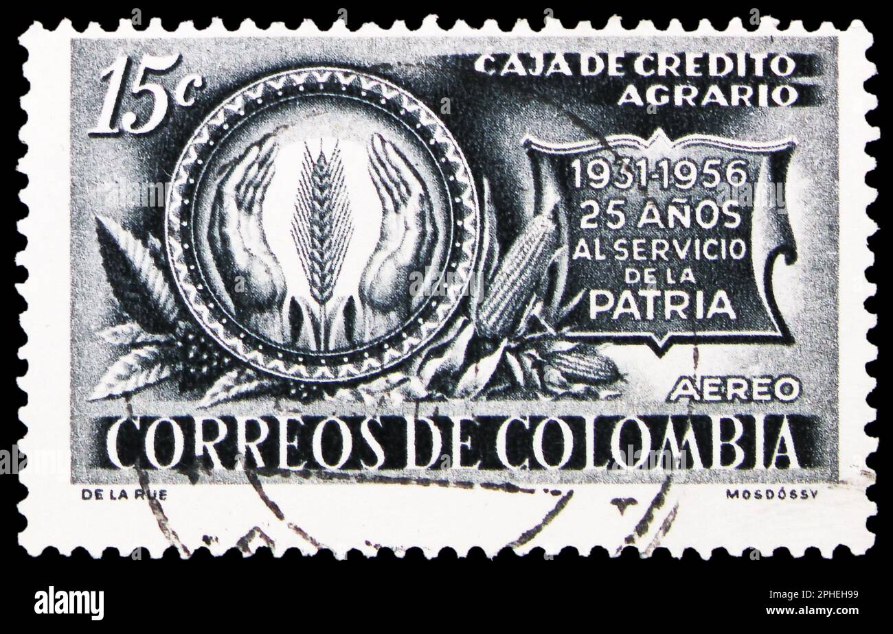MOSCOW, RUSSIA - MARCH 16, 2023: Postage stamp printed in Colombia ...