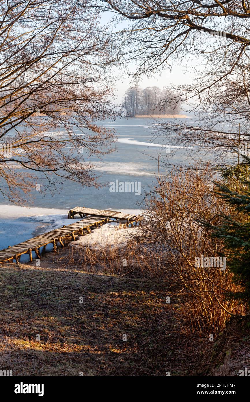 Footbridge on Gieladzkie Lake, Masuria, Poland Stock Photo - Alamy