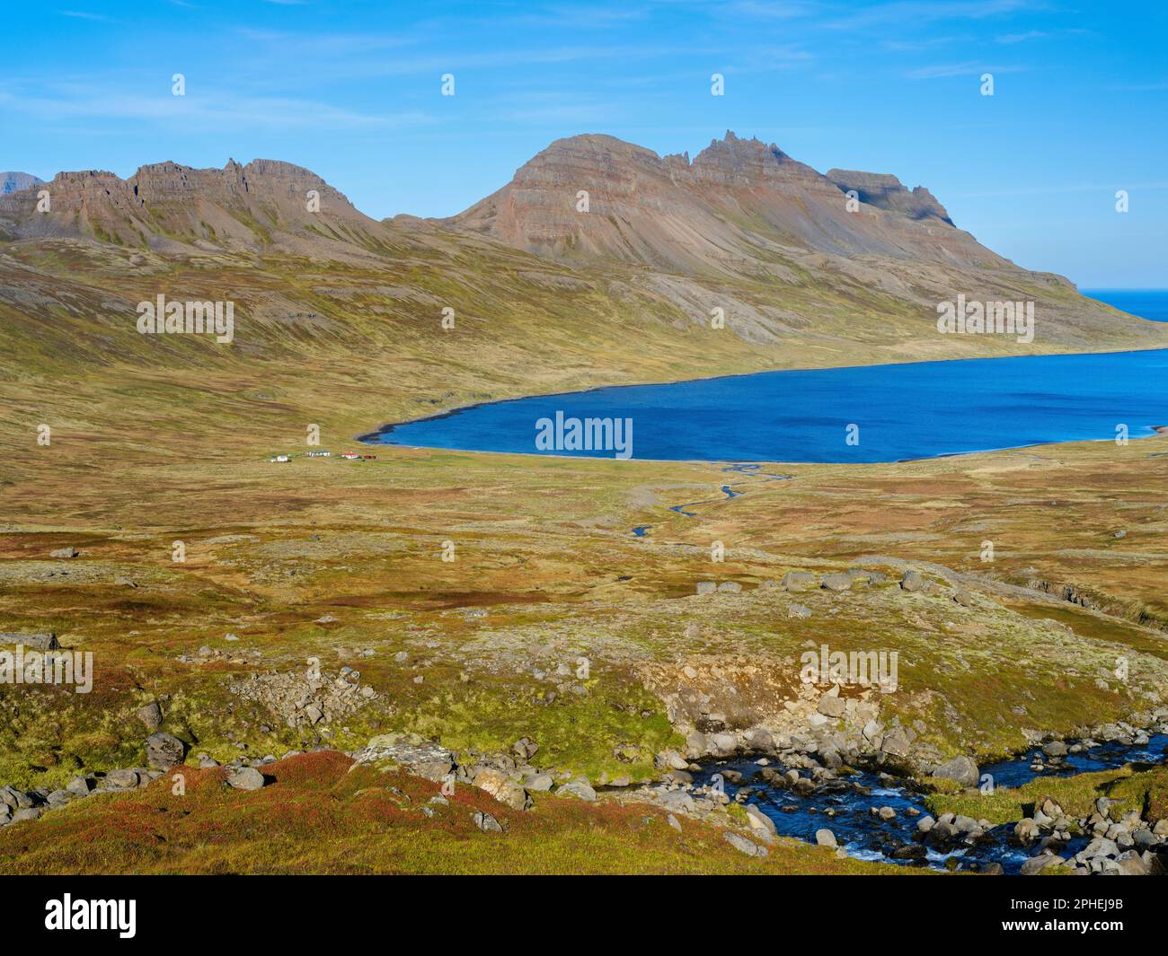 Landscape along the Strandavegur at Veidileysufjoerdur. The Strandir in ...
