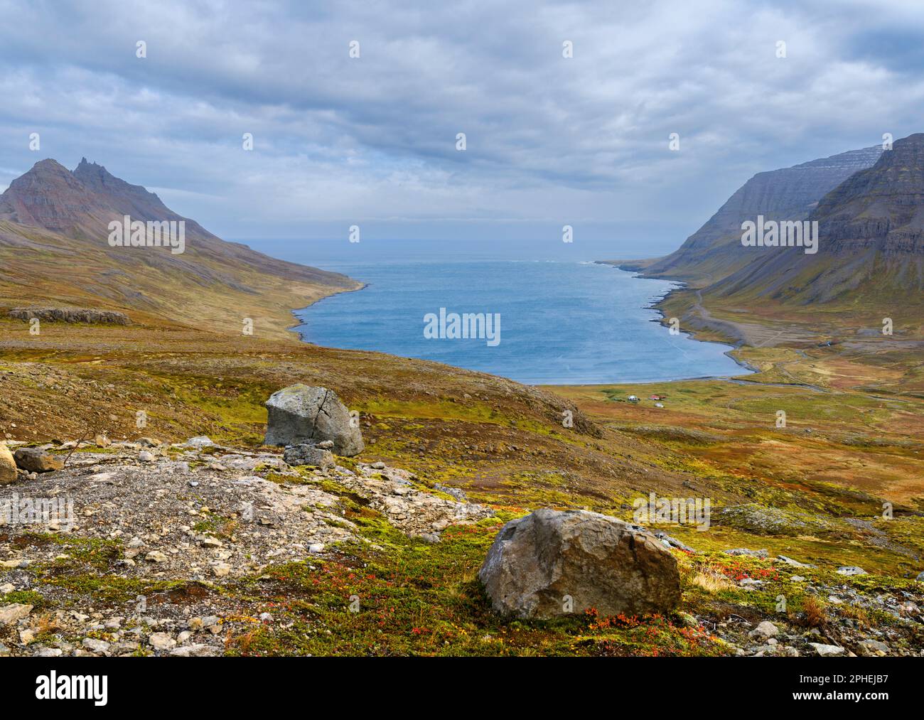 Landscape along the Strandavegur at Veidileysufjoerdur. The Strandir in ...