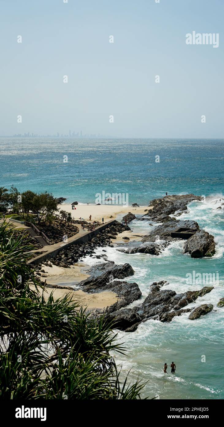 Looking down on Snapper Rocks, and out across the sea to the horizon ...