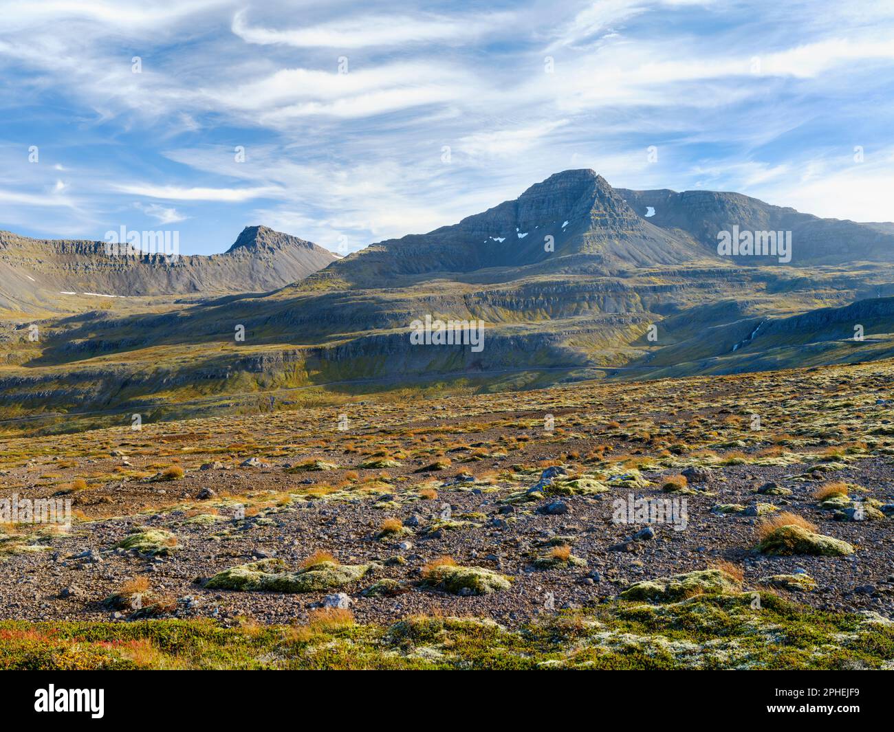 Landscape along the Strandavegur at Reykjarfjoerdur. The Strandir in ...