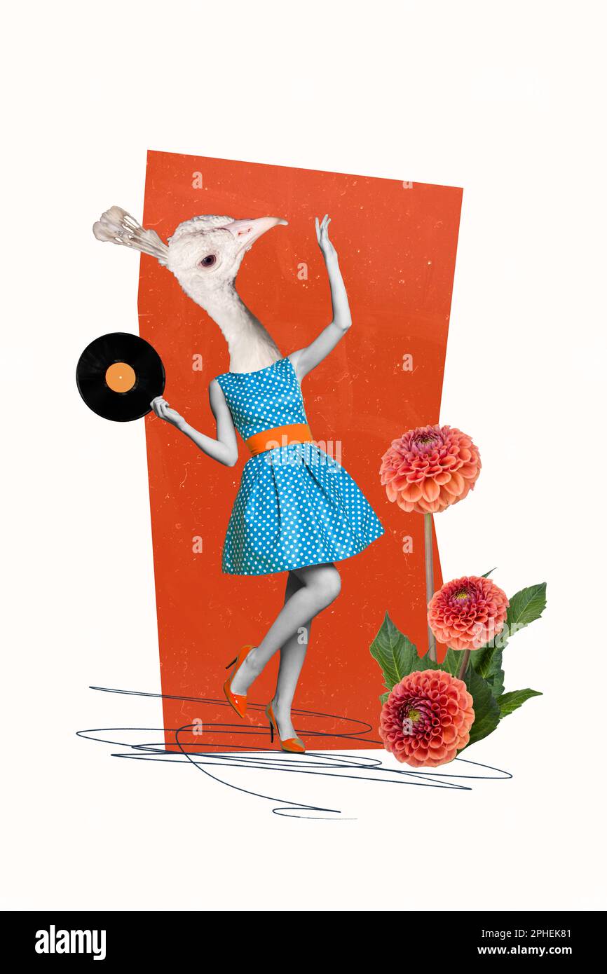 Vertical creative illustration photo collage of funny funky headless ...