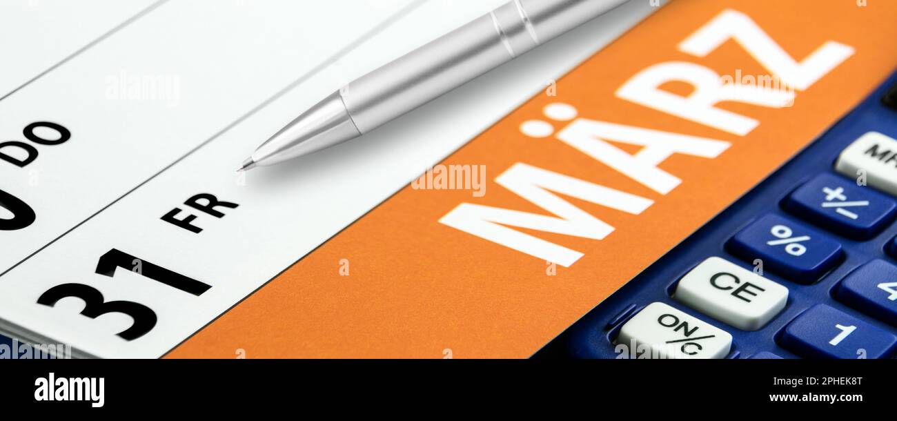 German calendar 2023 March 31 Friday and calculator Stock Photo - Alamy