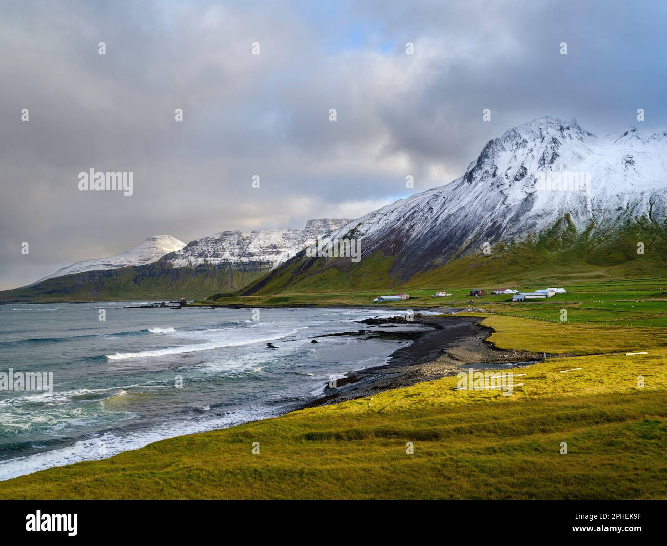 The farms Melar. Landscape in the Arneshreppur at bay Trekyllisvik. The ...
