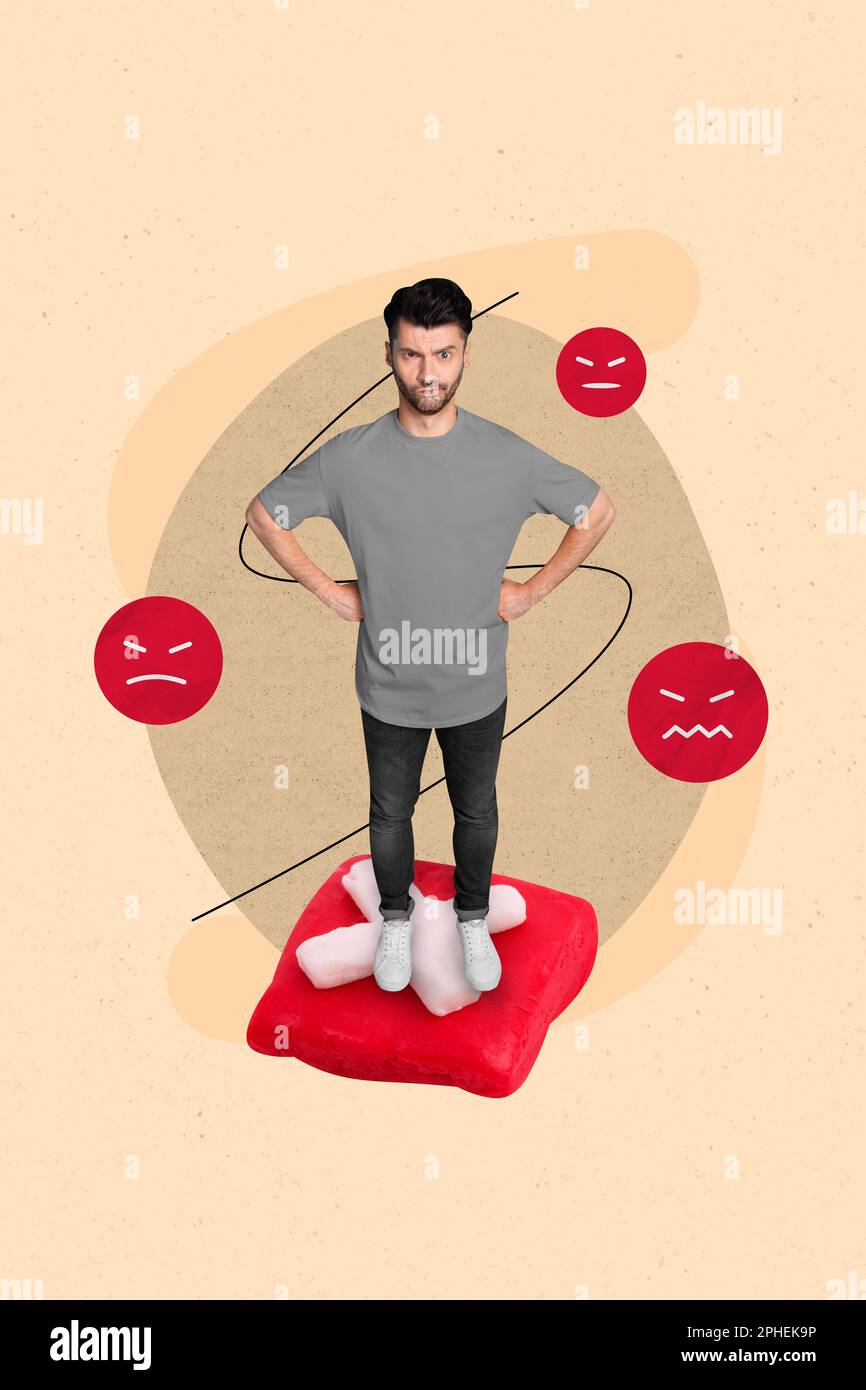 3d retro abstract creative artwork template collage of serious angry ...