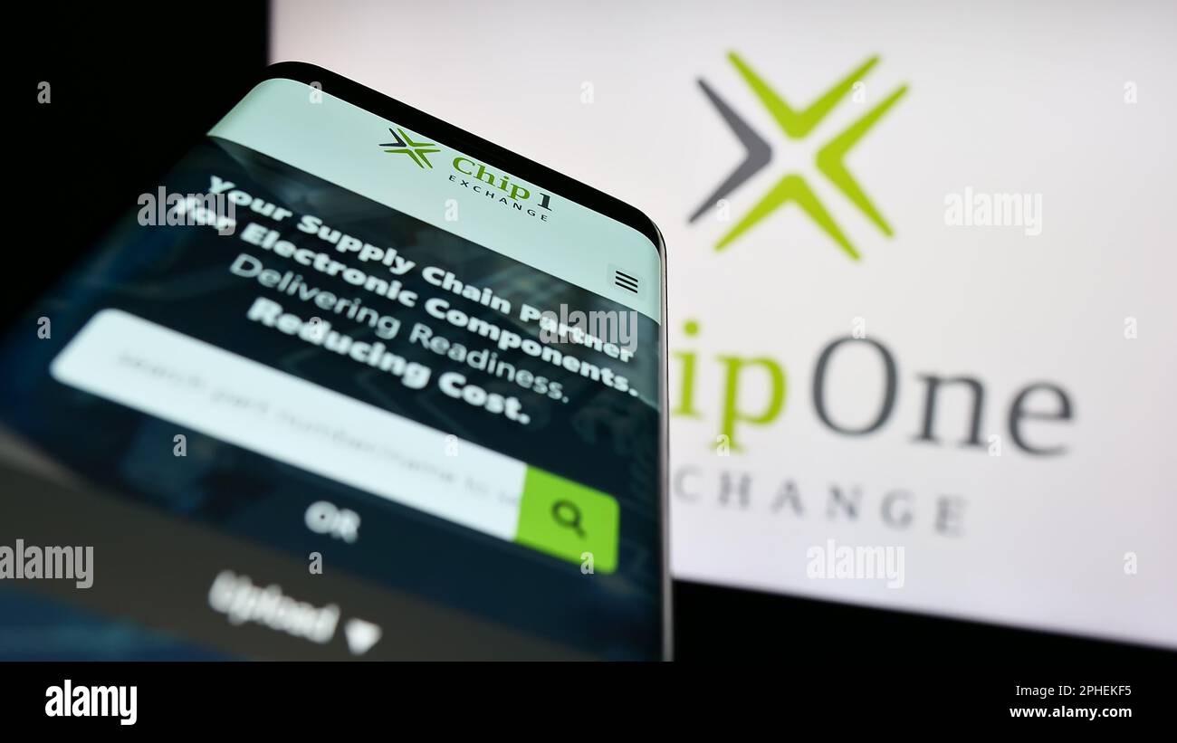 Smartphone with website of German distribution company Chip 1 Exchange ...