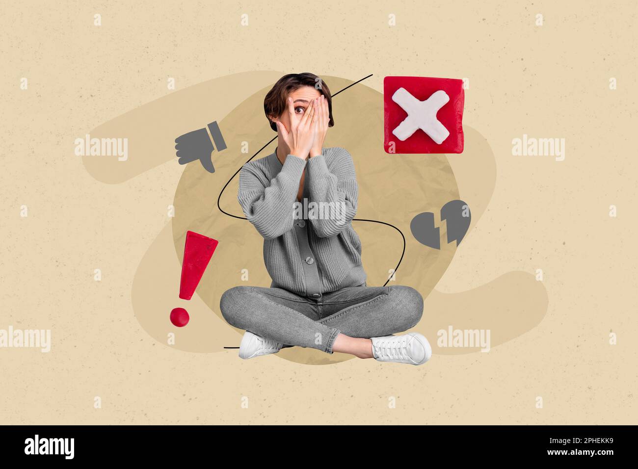 Picture photo collage artwork image sketch poster of worried nervous ...