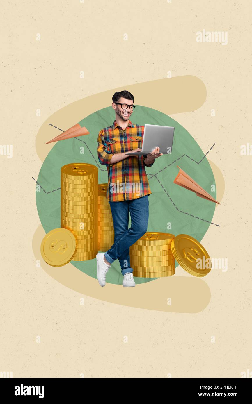 Creative illustration 3d photo collage artwork sketch of smart clever ...