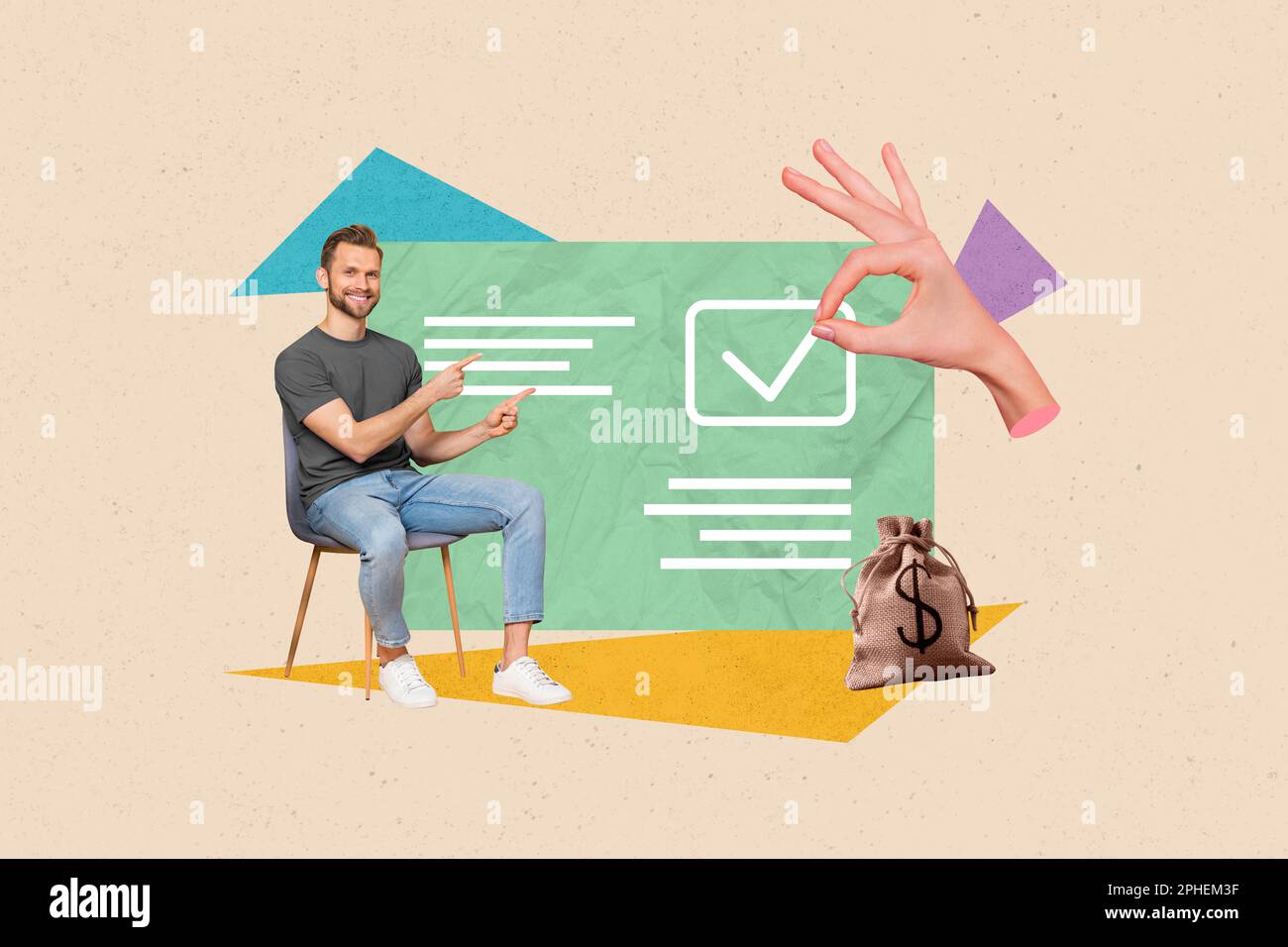 Collage artwork graphics picture of guy pointing finger letter arm ...