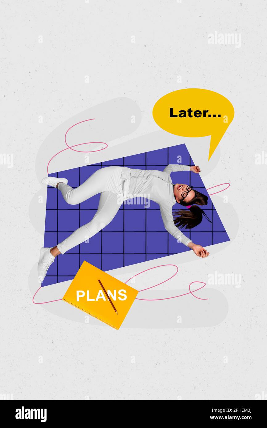 Photo cartoon comics sketch collage picture of tired lying lady worker ...