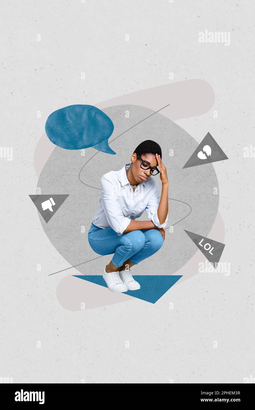 3d retro creative artwork template collage of unhappy sad lady getting ...