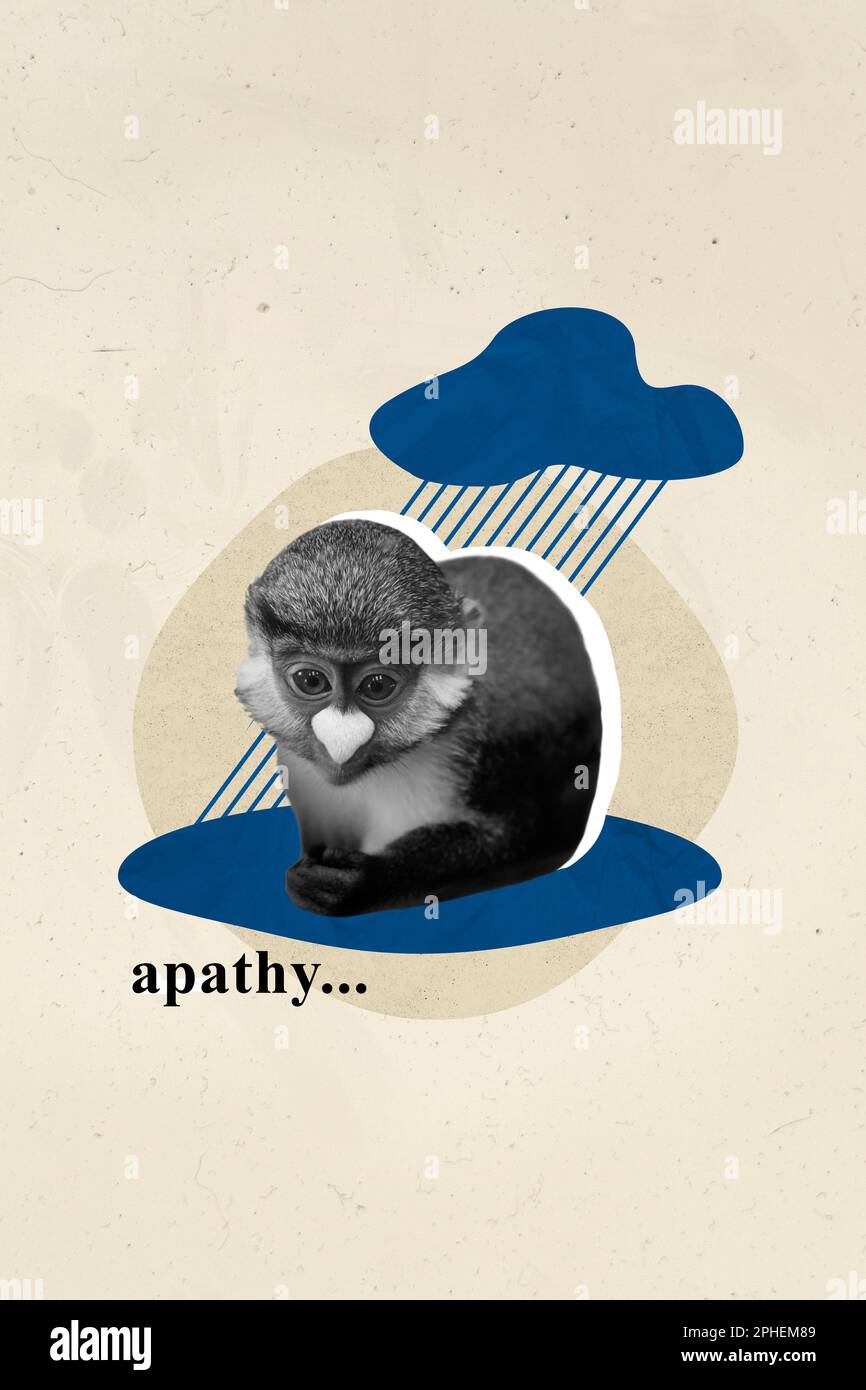 Creative retro 3d magazine collage image of depressed monkey feeling ...