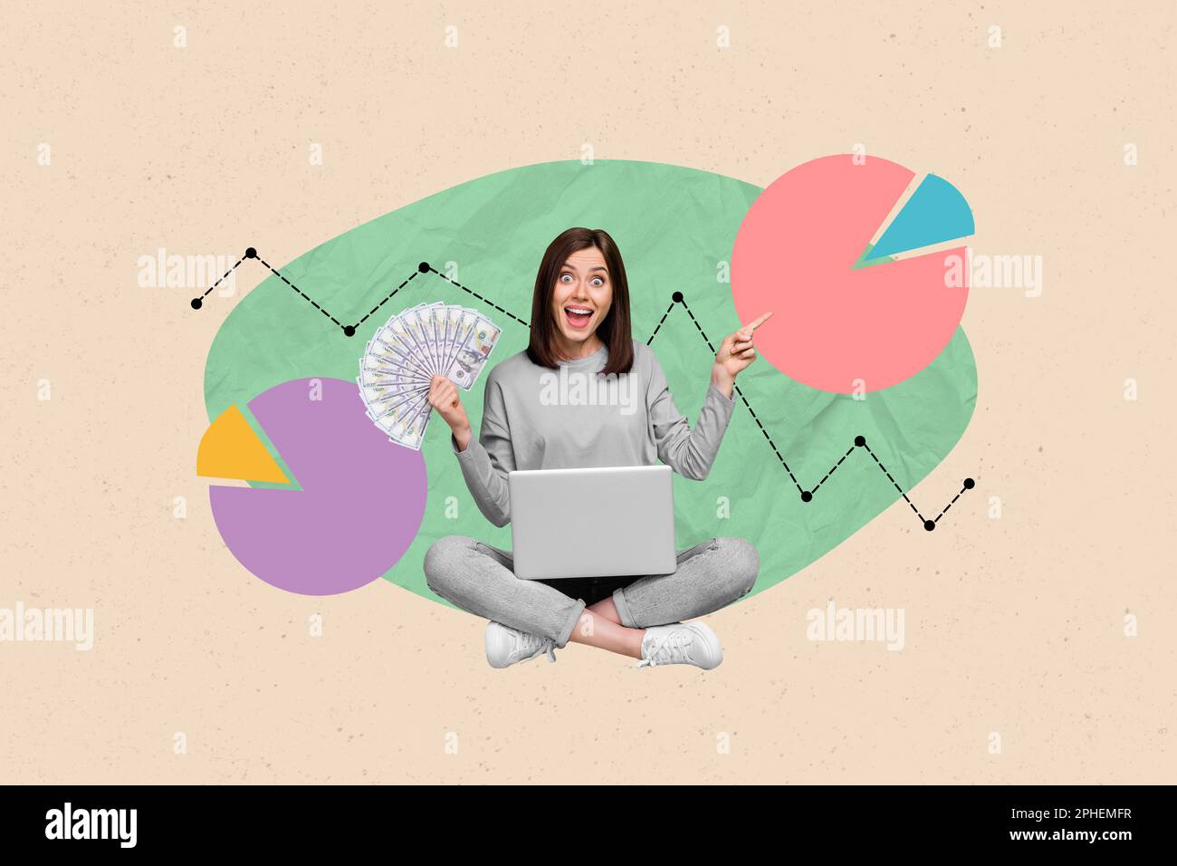 Collage creative photo poster artwork sketch image of excited cheerful ...