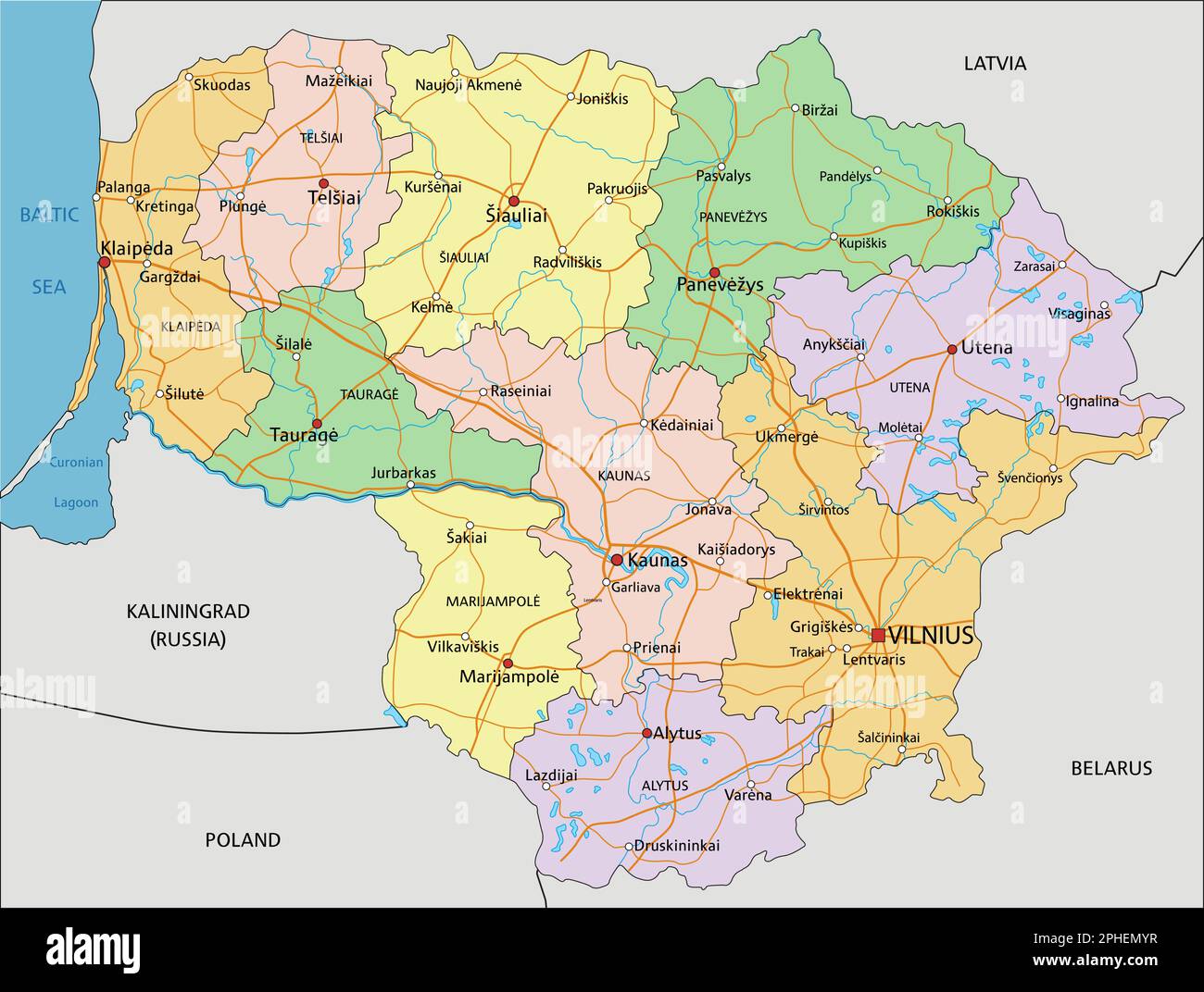 Lithuania - Highly detailed editable political map with labeling Stock ...